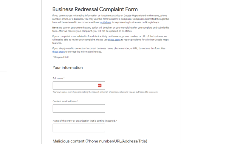 How to Use Google Business Profile Redressal Form to Report Spam and ...